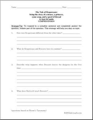 The Tale of Despereaux (upper elem/middle) Book – Abcteach