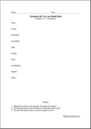 Fantastic Mr. Fox Characters Word Search – Abcteach