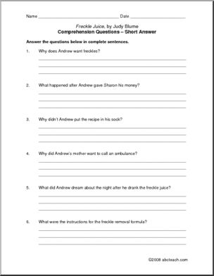 Book: Freckle Juice (elem) – Abcteach