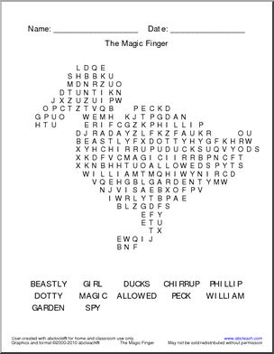 Word Search: The Magic Finger (easy) (primary) – Abcteach