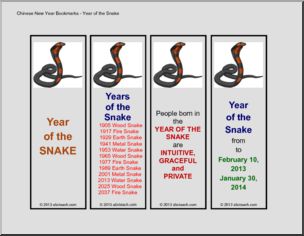 Bookmarks: Chinese Year of the Snake (color) – Abcteach