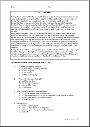 Comprehension: Boxing Day (upper elem) – Abcteach