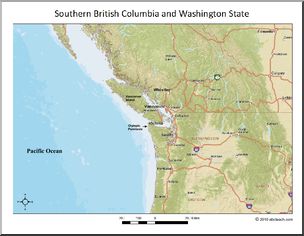 Map: Southern British Columbia, Washington, Oregon (color) – Abcteach
