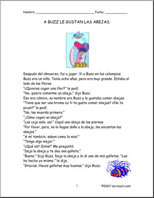 Spanish: ComprensiÃ›n de lectura – “A Buzz le gustan las abejas ...