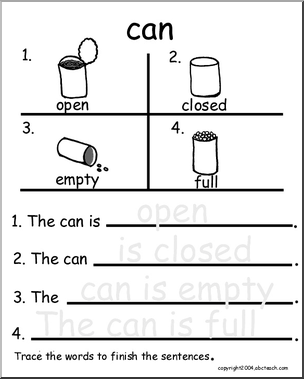 Beginning Writing Practice, Set 2 – trace (can) – Abcteach