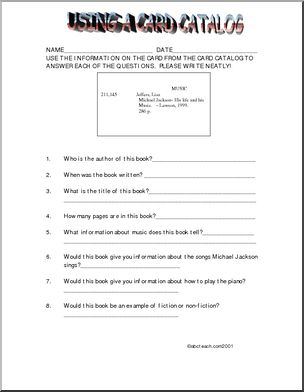 Worksheet: Card Catalog (elem/upper elem) – Abcteach