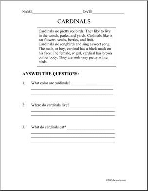 Comprehension: Cardinals (primary) – Abcteach