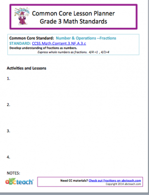 Common Core: Math Lesson Planner – Fractions (grade 3) – Abcteach