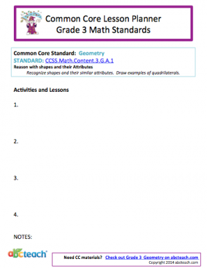 Common Core: Math Lesson Planner – Geometry (grade 3) – Abcteach