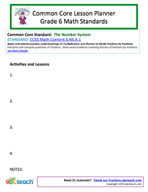 Common Core: Math Lesson Planner – The Number System (grade 6) – Abcteach