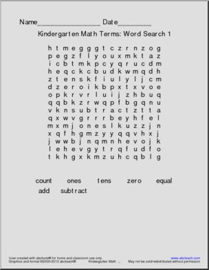 Word Search: Common Core Math Vocabulary (kdg) – Abcteach