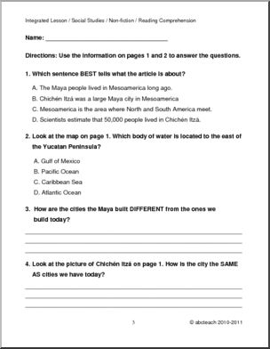 Integrated Lesson: Comprehension: Chichen Itza – Part 1: The City and ...