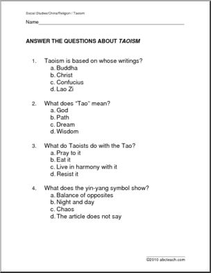 Comprehension:Taoism a Religion of China (elementary) – Abcteach