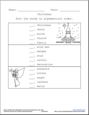 ABC Sort: Christmas (religious) – Abcteach