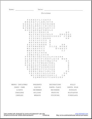 Word Search: Christmas (elem) – stocking – Abcteach