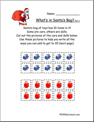 Worksheet: Christmas Math- Santa’s Bag (primary) – Abcteach