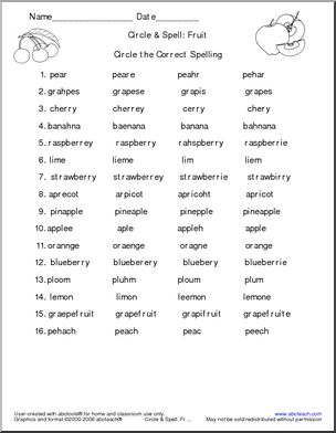 Fruit (numbered)’ Circle & Spell – Abcteach