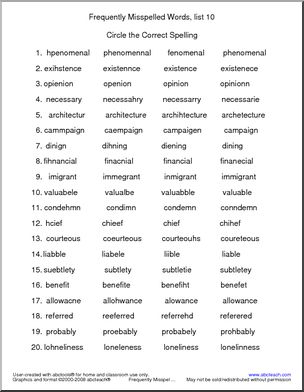 Frequently Misspelled Words (list 15) Spelling Set – Abcteach