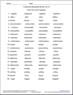 Frequently Misspelled Words (list 8) Word Wall – Abcteach