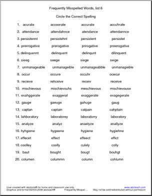 Frequently Misspelled Words (list 17) Missing Letters – Abcteach
