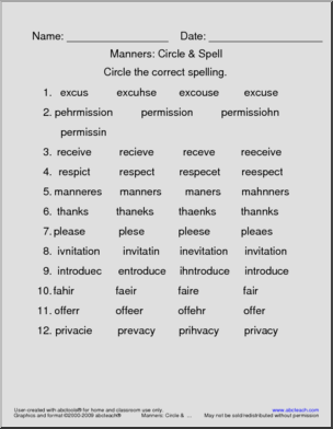 Circle & Spell: Manners – Abcteach