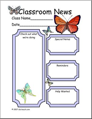 Classroom Newsletter: Butterfly theme (color) – Abcteach