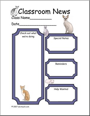 Classroom Newsletter: Cat theme (color) – Abcteach