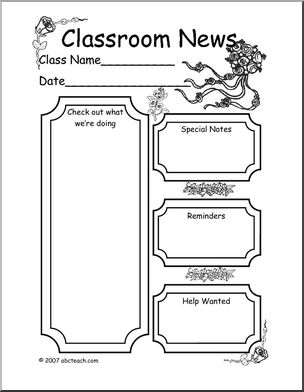 Classroom Newsletter: Flower theme (b/w) – Abcteach
