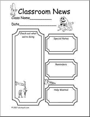 Classroom Newsletter: Frog theme (b/w) – Abcteach
