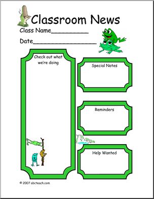 Classroom Newsletter: Frog theme (color) – Abcteach