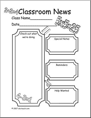 Classroom Newsletter: Math theme (b/w) – Abcteach