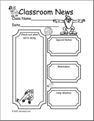 Classroom Newsletter: Sports theme (b/w) – Abcteach