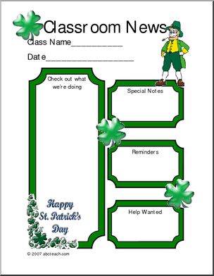 Classroom Newsletter: St. PatrickÃ­s Day (color) – Abcteach