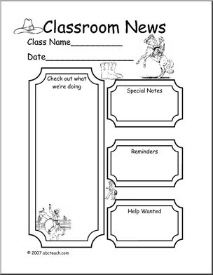 Classroom Newsletter: Western theme (b/w) – Abcteach