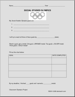 Classroom Olympics: My SOCIAL STUDIES Goals – Abcteach