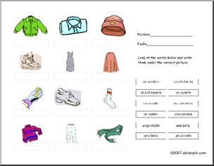 Spanish: Unscramble Clothing Vocabulary – Abcteach