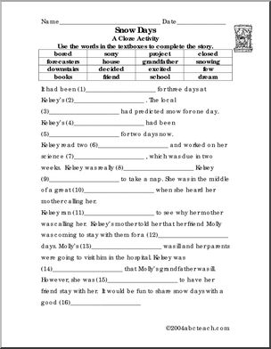 Cloze – Snow Days (elem)’ Worksheet – Abcteach