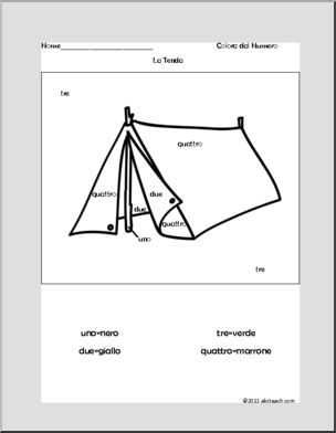 Italian: Tent Color by Number Word – Abcteach