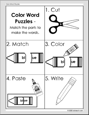 Color Word Puzzles (black/white) – Abcteach