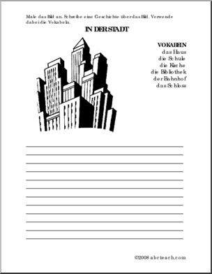 German: Color and Write Prompt- Buildings – Abcteach