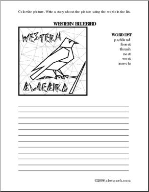 Color and Write Prompt: Western Bluebird (elem) – Abcteach