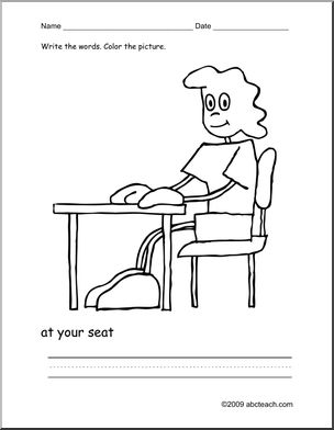Coloring Page: Write and Color “at your seat” (ESL) – Abcteach