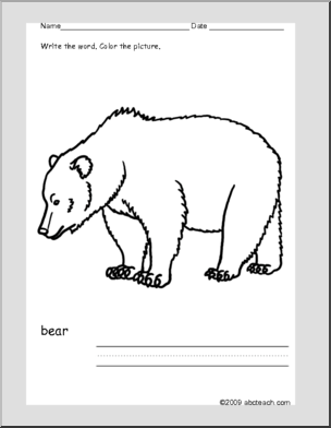 Coloring Page: Write and Color “Bear” (ESL) – Abcteach