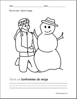 French: Colorie/Ãˆcris–faire un bonhomme de neige – Abcteach
