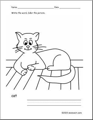 Coloring Page: Write and Color “Cat” (ESL) – Abcteach