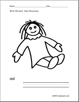 Coloring Page: Write and Color “Doll” (ESL) – Abcteach