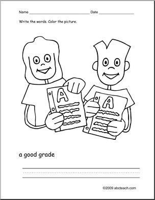 Coloring Page: Write and Color “a good grade” (ESL) – Abcteach