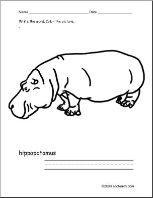 Coloring Page: Write and Color “Hippopotamus” (ESL) – Abcteach