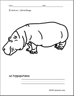 French: Colorie/Ãˆcris–hippopotame – Abcteach