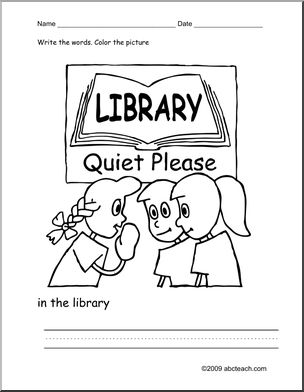 Coloring Page: Write and Color “in the library” (ESL) – Abcteach